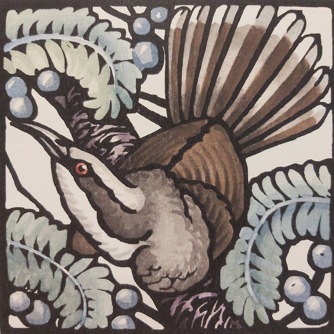 ORIGINAL LINOPRINT LINOCUT, Australian Wildlife, Babbler, Native Nature ...