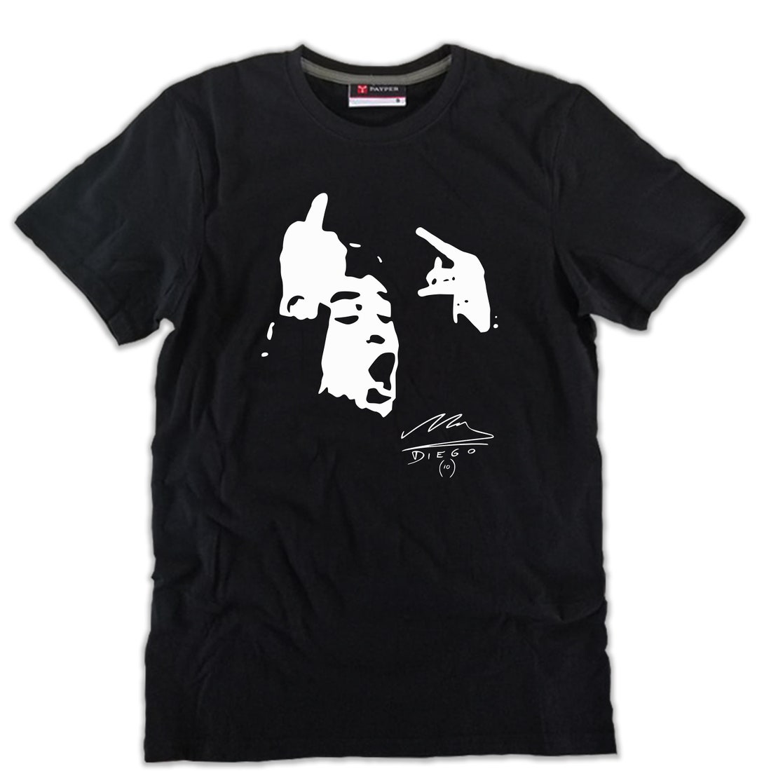 MARADONA T-shirt Middle Finger NAPOLI Football 100% Cotton Black Pibe ...