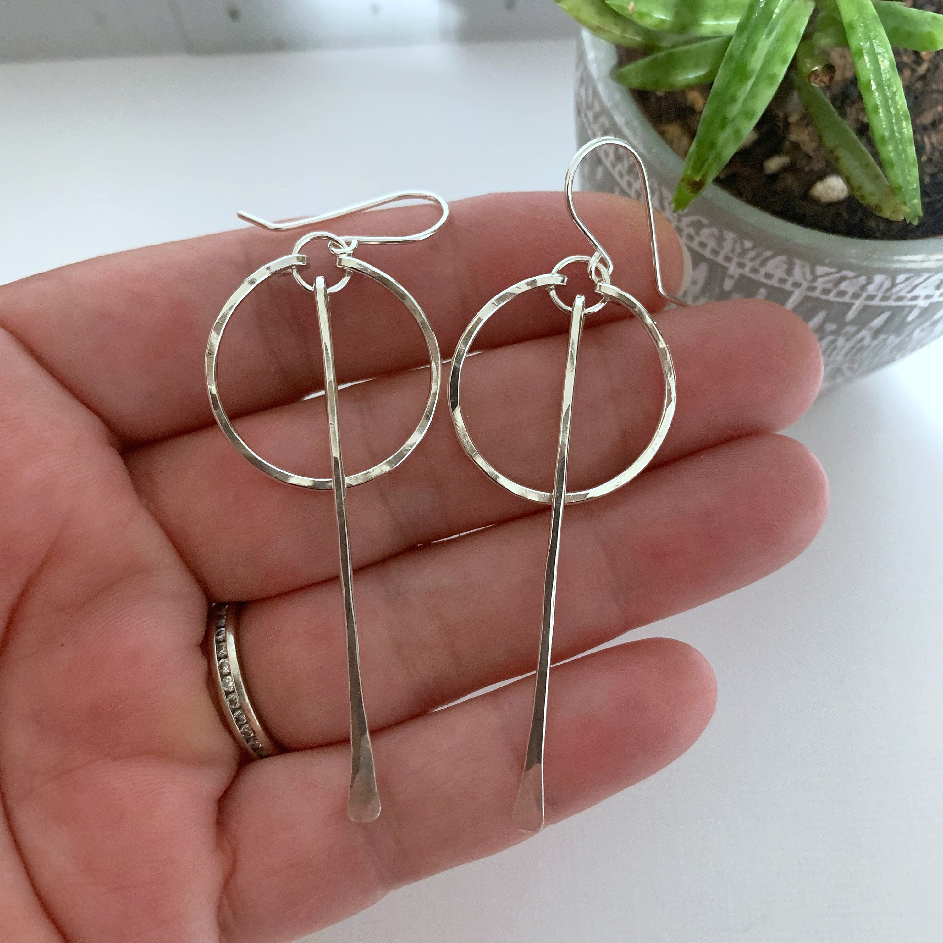 Sterling Silver Circle Bar Earrings Silver Hoop Bar Earrings | Etsy