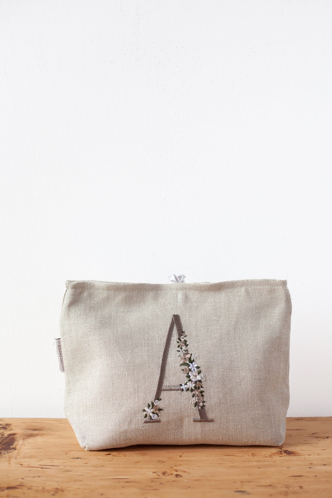 Linen Embroidered Monogram Pouch 100% Made in Italy - Etsy