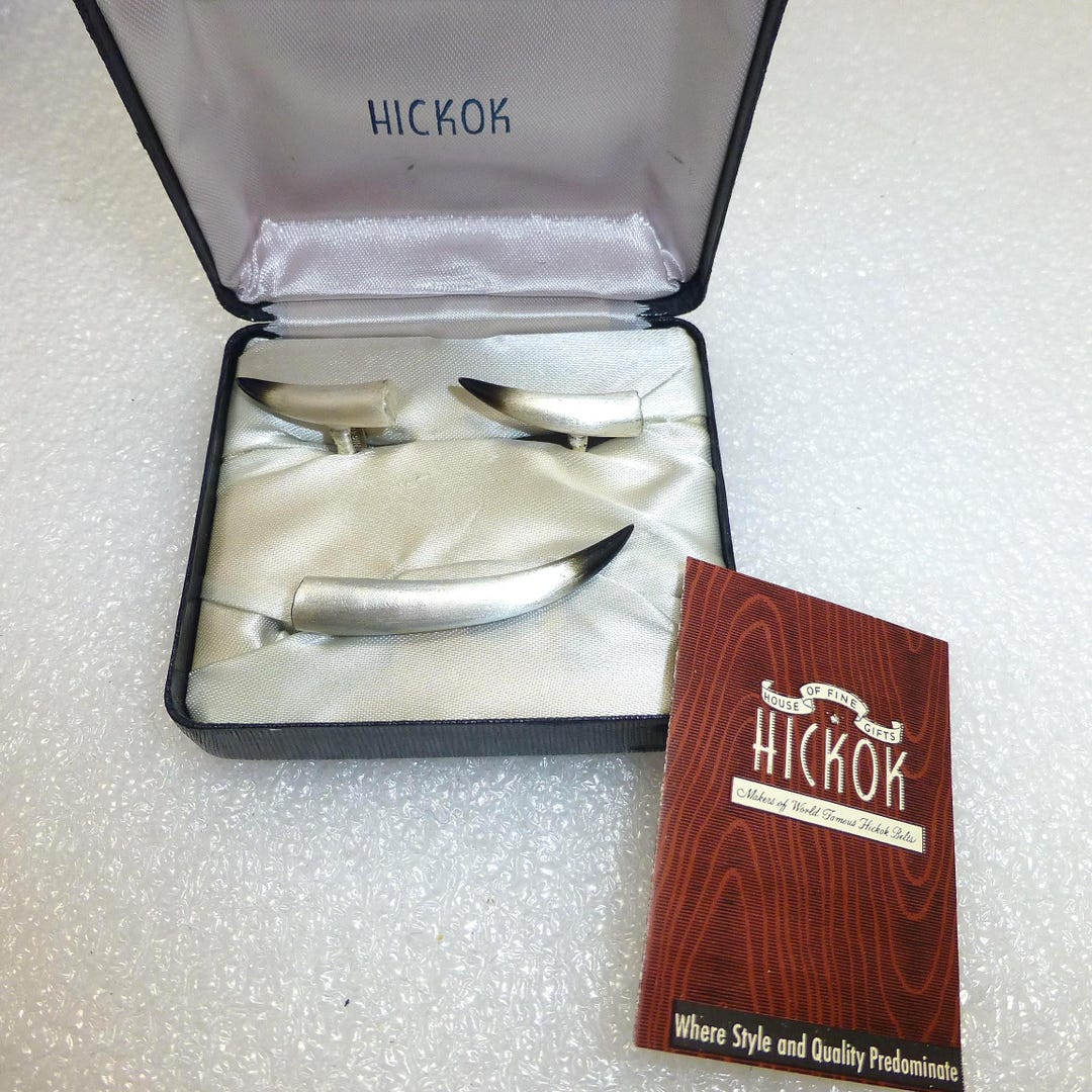 Unique Vintage Hickok Brushed Metal Steer Horn Cuff Links Tie Clip ...