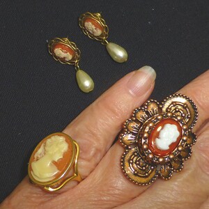 Fabulous Cameo Collection Vintage Brooch Ornate Pin Ring Earrings ...