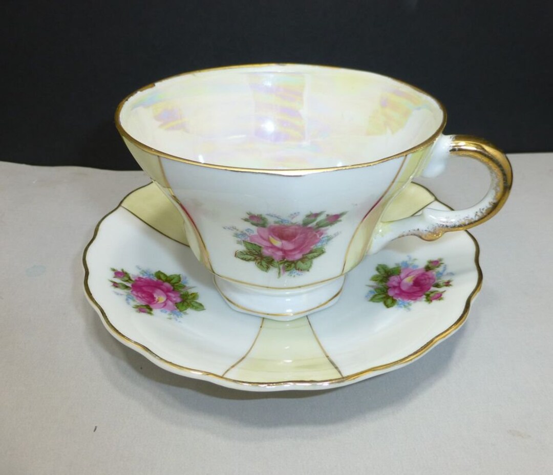 Vintage Rose Flower Cup Saucer Luster China Cottage Core Tea - Etsy