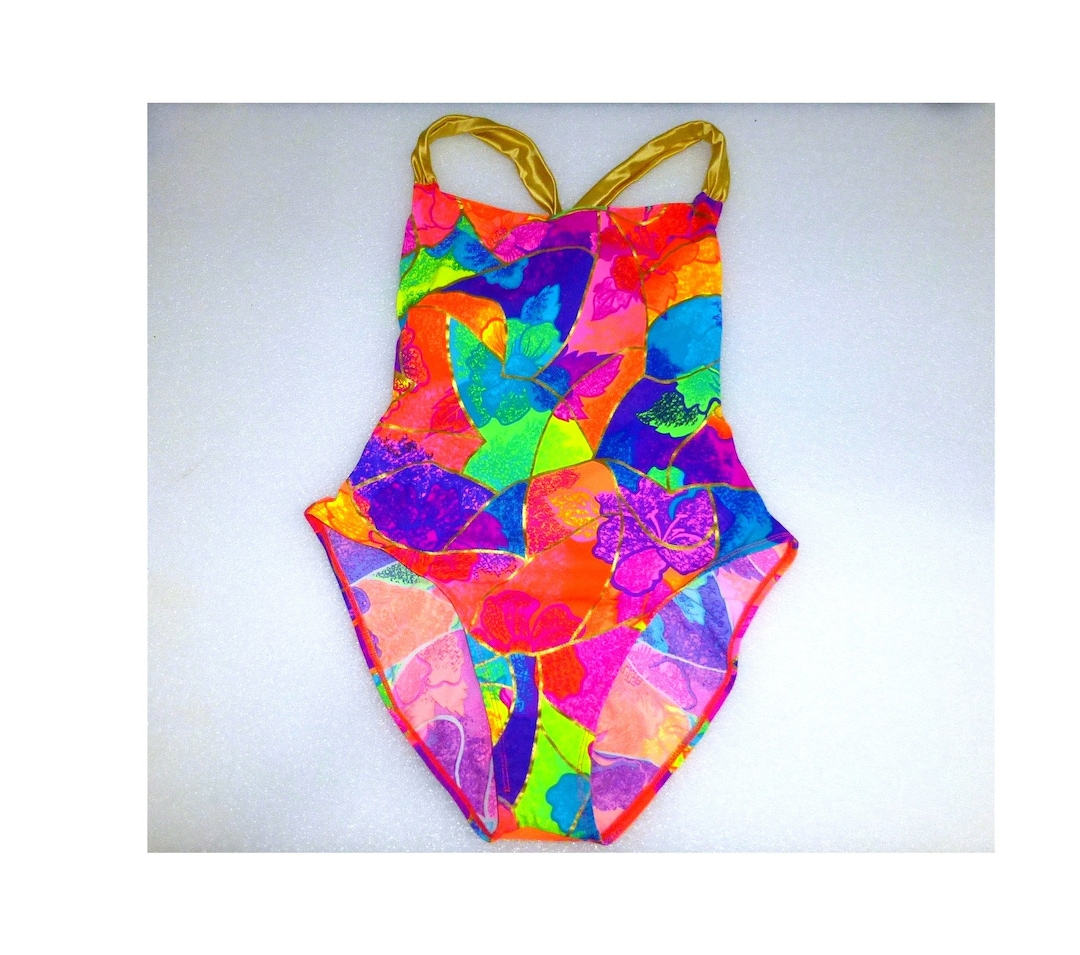 Vintage Unworn One Piece Bathing Suit Bold Colorful Abstract Flowers ...