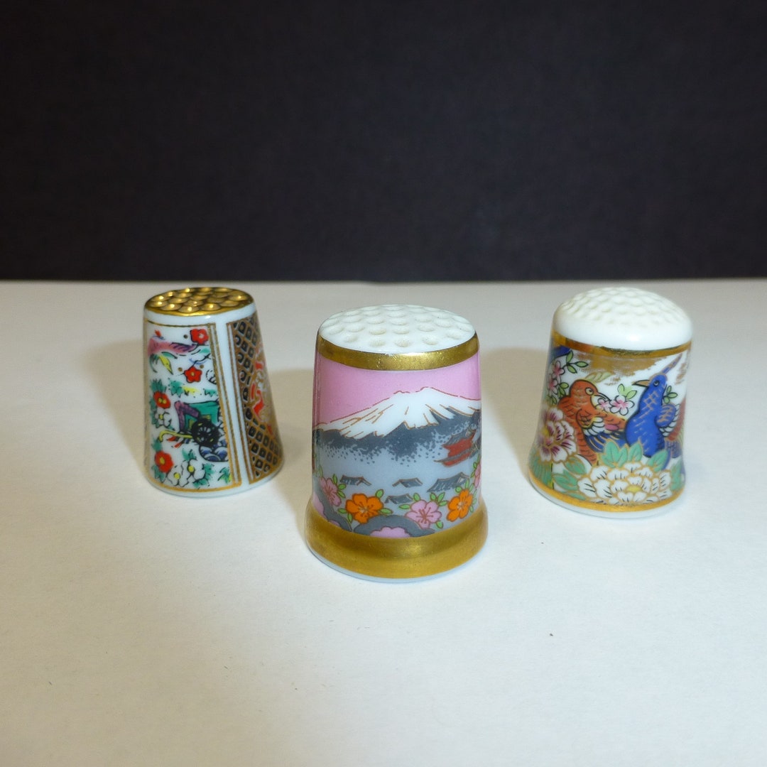 3 Vintage Oriental Thimbles Japanese Sewing Hakutoh Shibata Yamasan ...