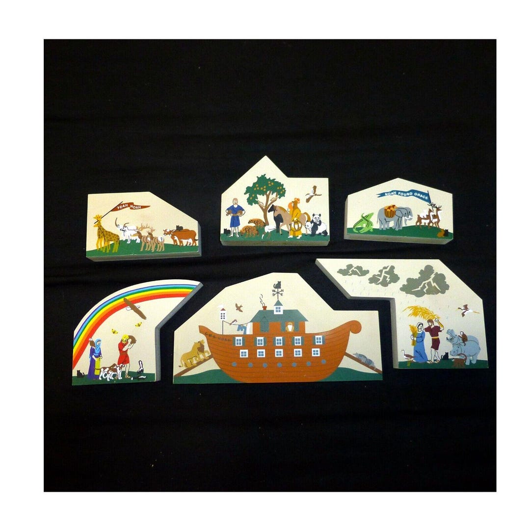 Vintage Noah's Ark Collection Wood Figurine Lot Set Cat's Meow Baby ...