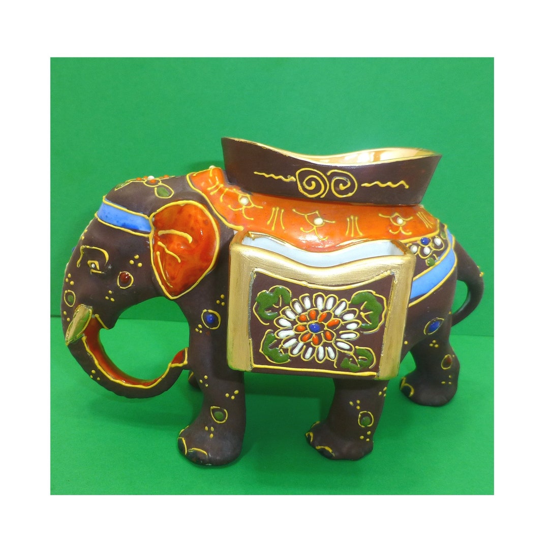 Ornate Satsuma Moriage Elephant Figurine Japanese Ashtray Cigarettes ...