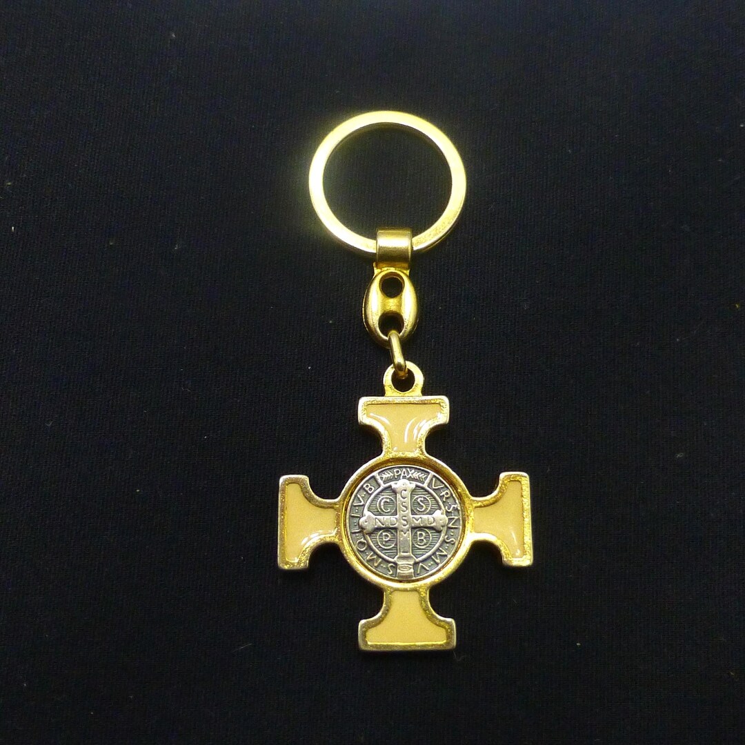 Vintage St. Benedict 925 Sterling Medal Enamel Cross Keychain - Etsy