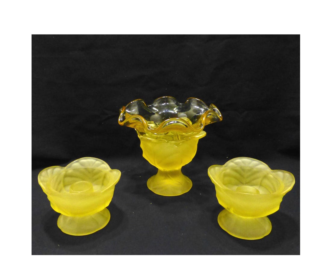 Vintage Viking Glass Cabbage Leaves Console Set Pedestal Bowl ...