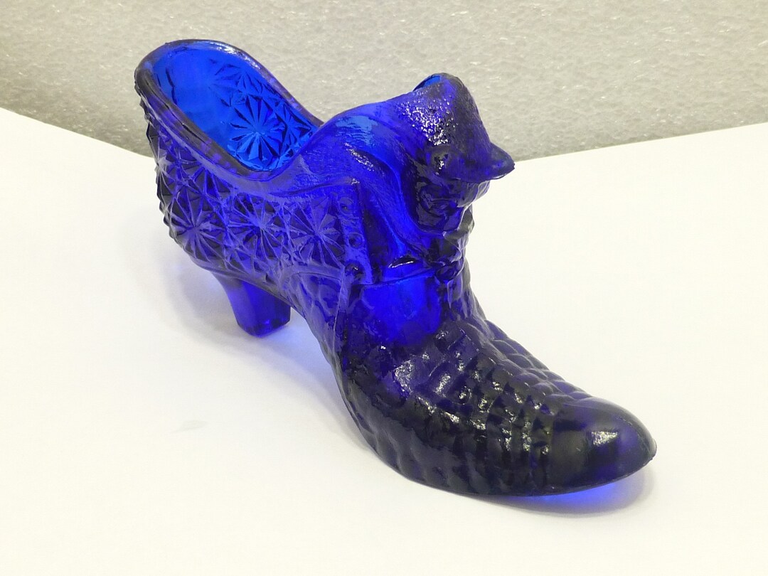 Beautiful Blue Glass Degenhart Cobalt Shoe Cat Daisy Button Boot ...