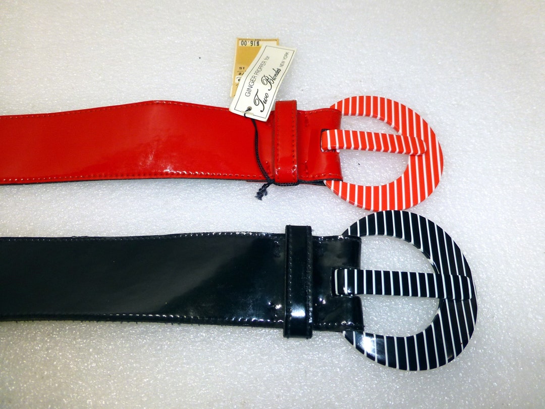 2 Retro Two Blondes Patent Red Black Stripe Belts Lot Vintage - Etsy