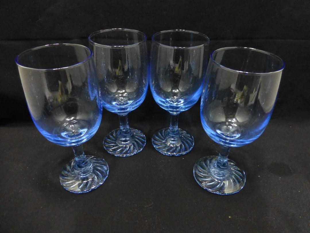 4 Beautiful Blue Swirl Libbey Wine Water Glass Set - Etsy