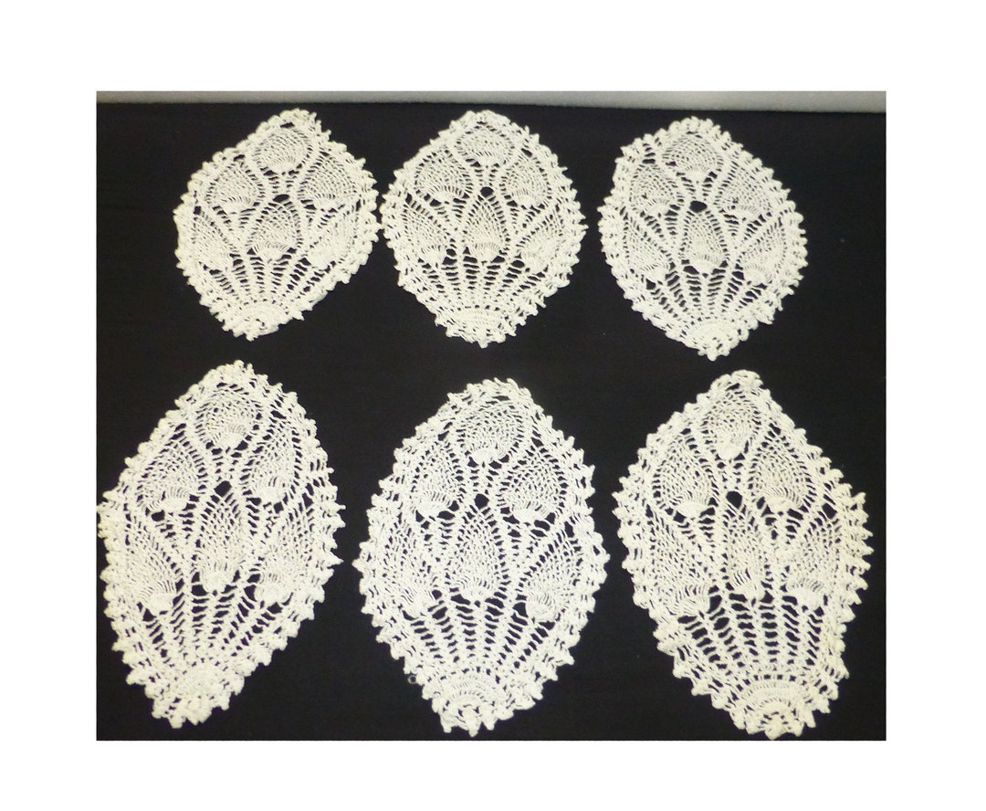Unique Vintage Crochet Leaves Doily Set Matching Hand Made Leaf Doilies ...