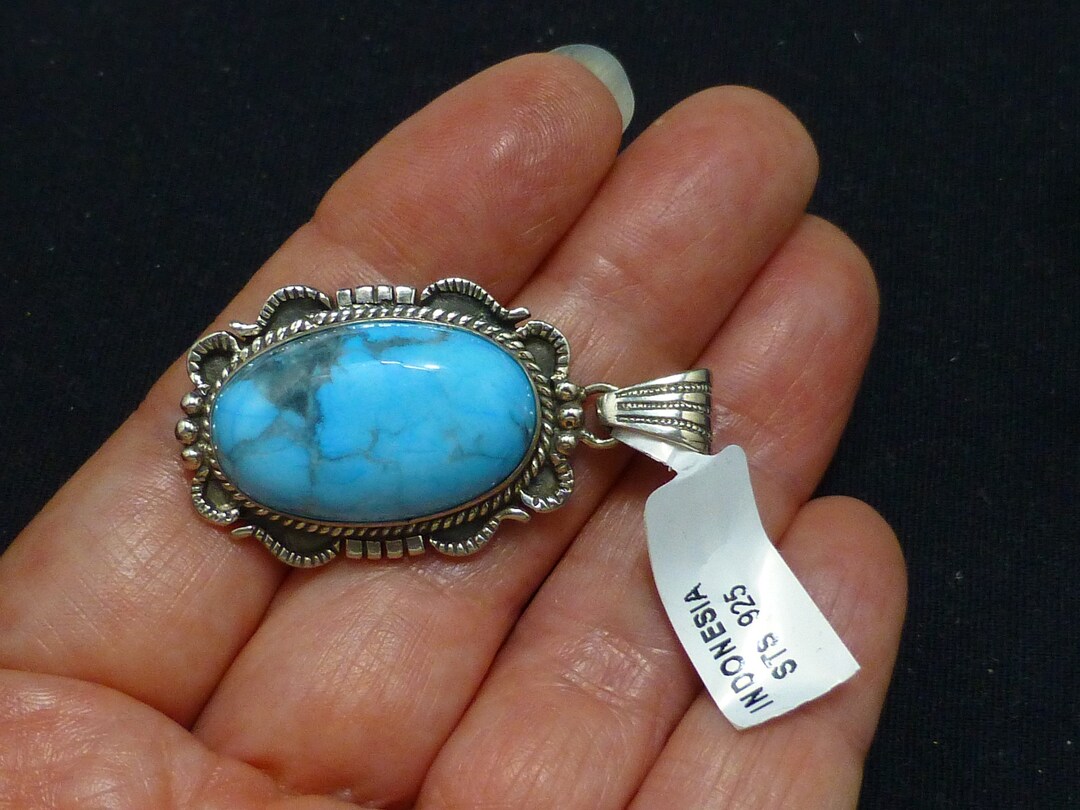 Large Chuck Clemency Sterling Turquoise Necklace Pendant 925 Silver ...