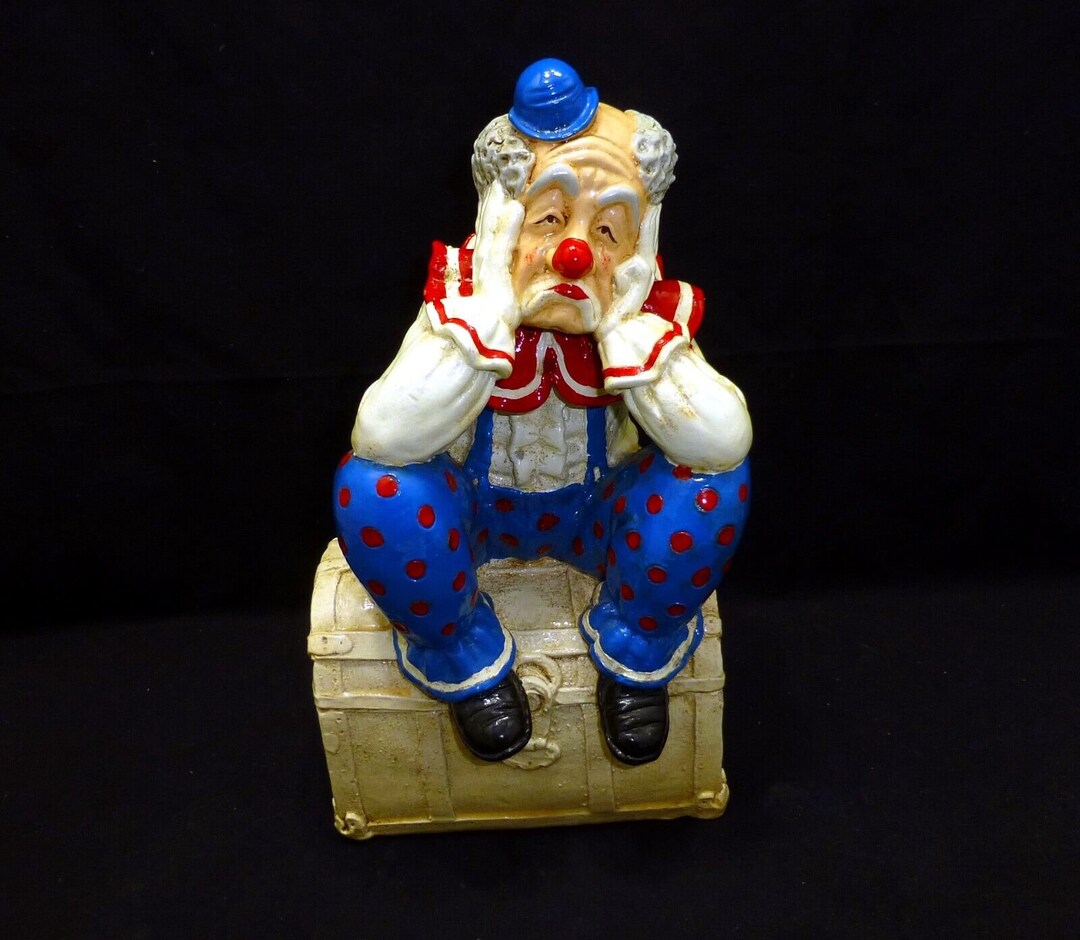 Rare El Dorado Sad Clown on Trunk Chest Figurine Circus Art Sculpture ...