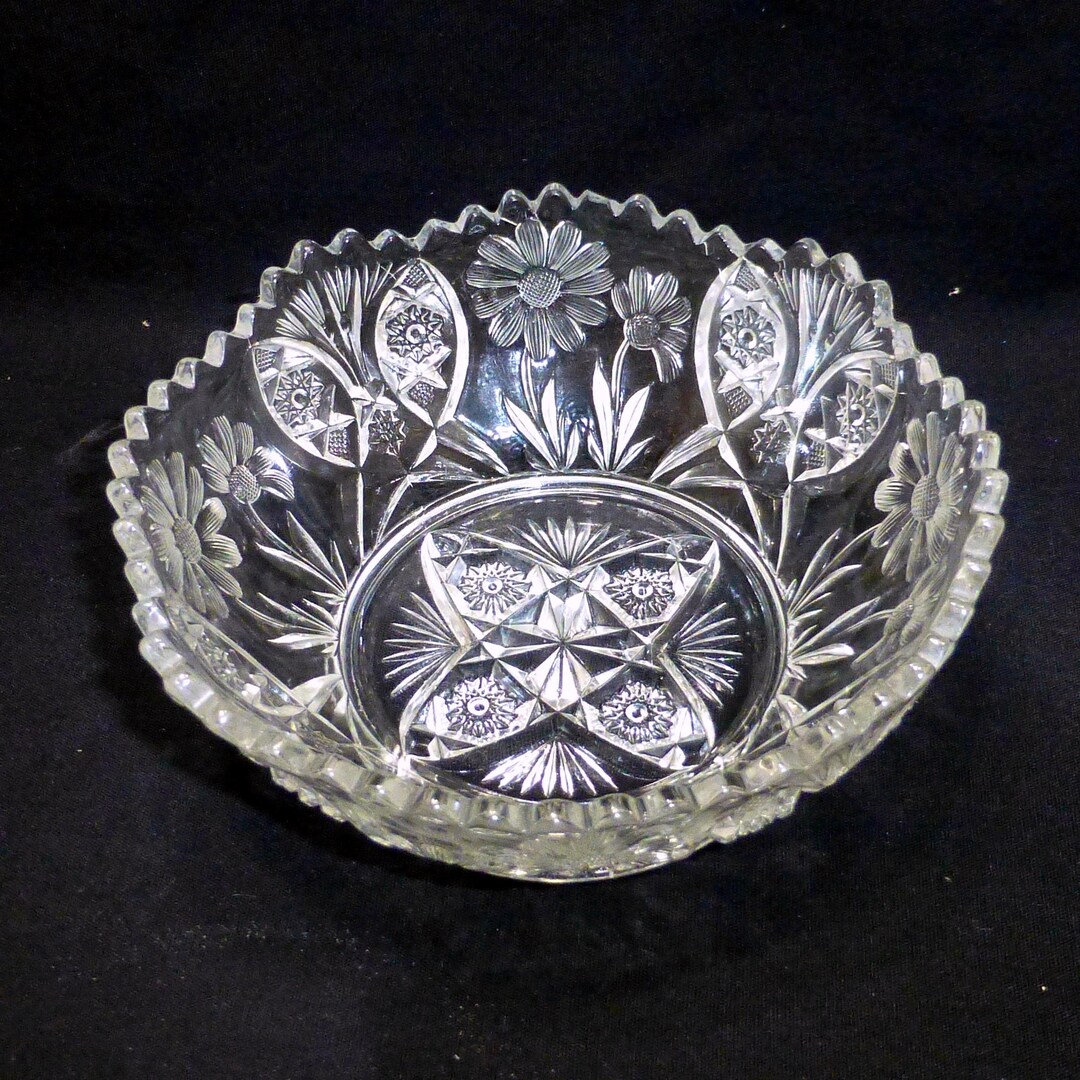 Antique Cut Glass Daisy Flower Bowl Cottagecore Vintage Glassware - Etsy