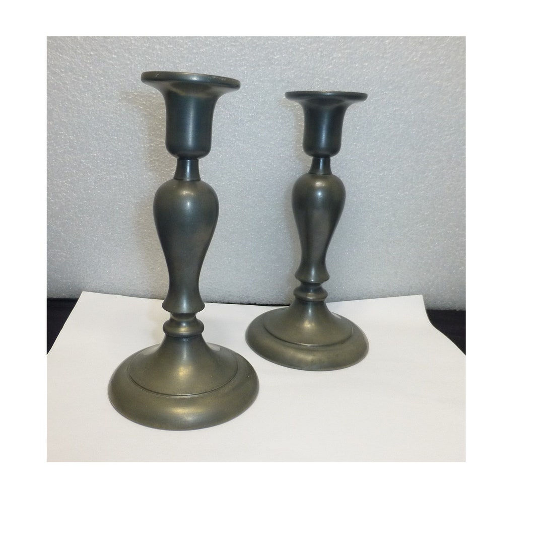 Vintage Royal Holland Pewter Candle Holder Pair KMD Antique Farm House ...