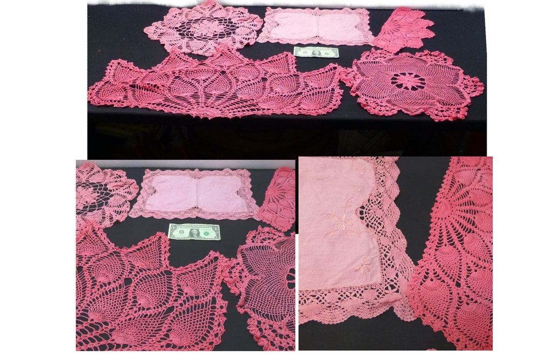 5 Large Vintage Pink Doilies Table Linens Crochet Doily Lot - Etsy