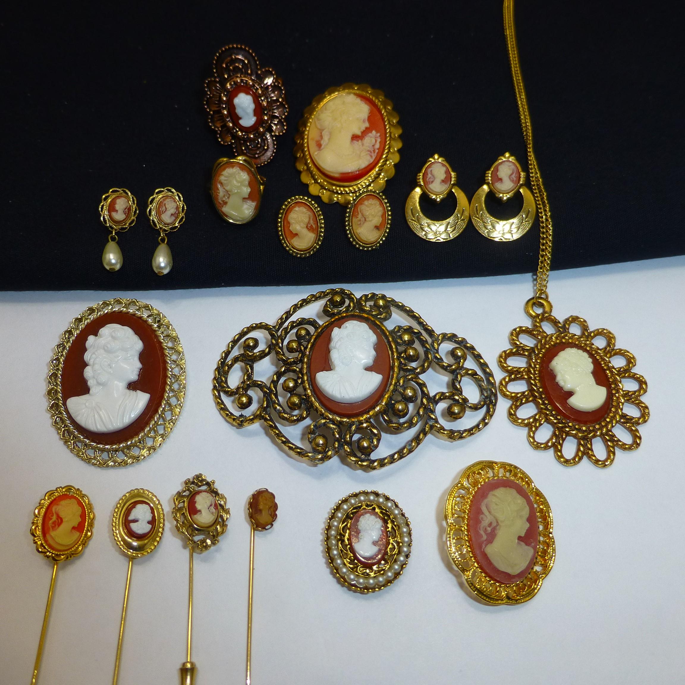 Fabulous Cameo Collection Vintage Brooch Ornate Pin Ring Earrings ...