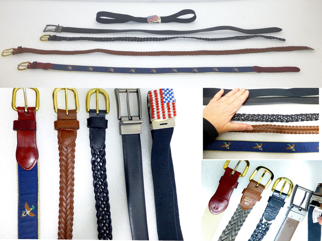 Vintage Men's Leather Belts Woven Canvas Ducks American Flag Lot ...