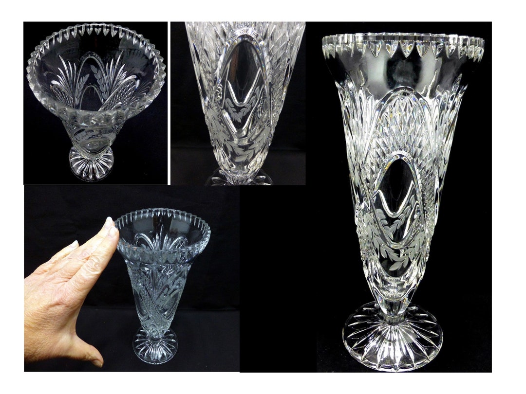 Gorgeous Large Cut Glass Vase Vintage Urn Crystal Wedding Centerpiece ...