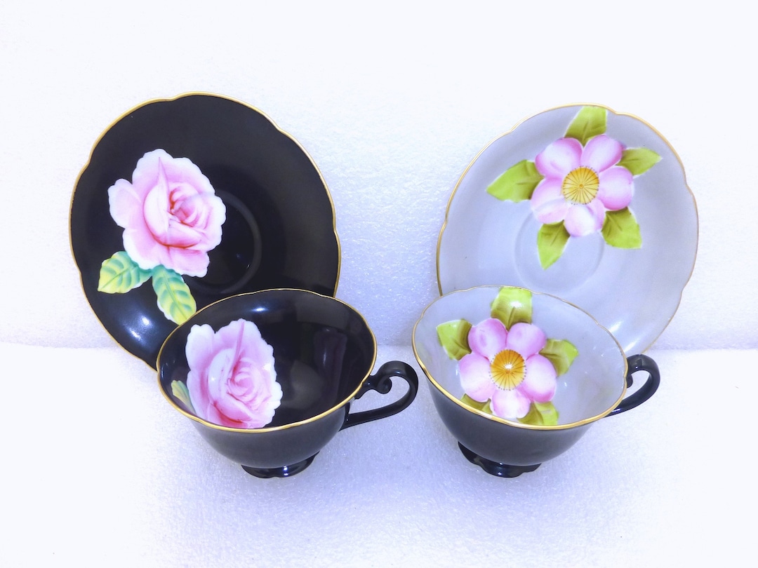 2 Gorgeous Pink and Wild Rose Flower Tea Cups Saucers Occupied - Etsy