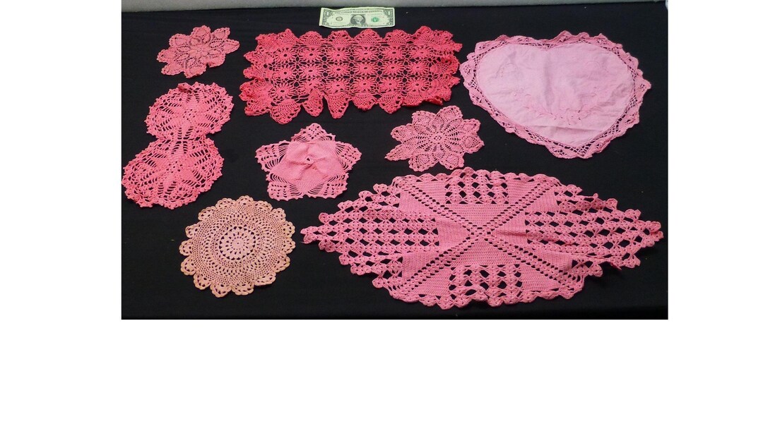 8 Vintage Doilies Lot Pink Crochet Lace Heart Doily Collection - Etsy