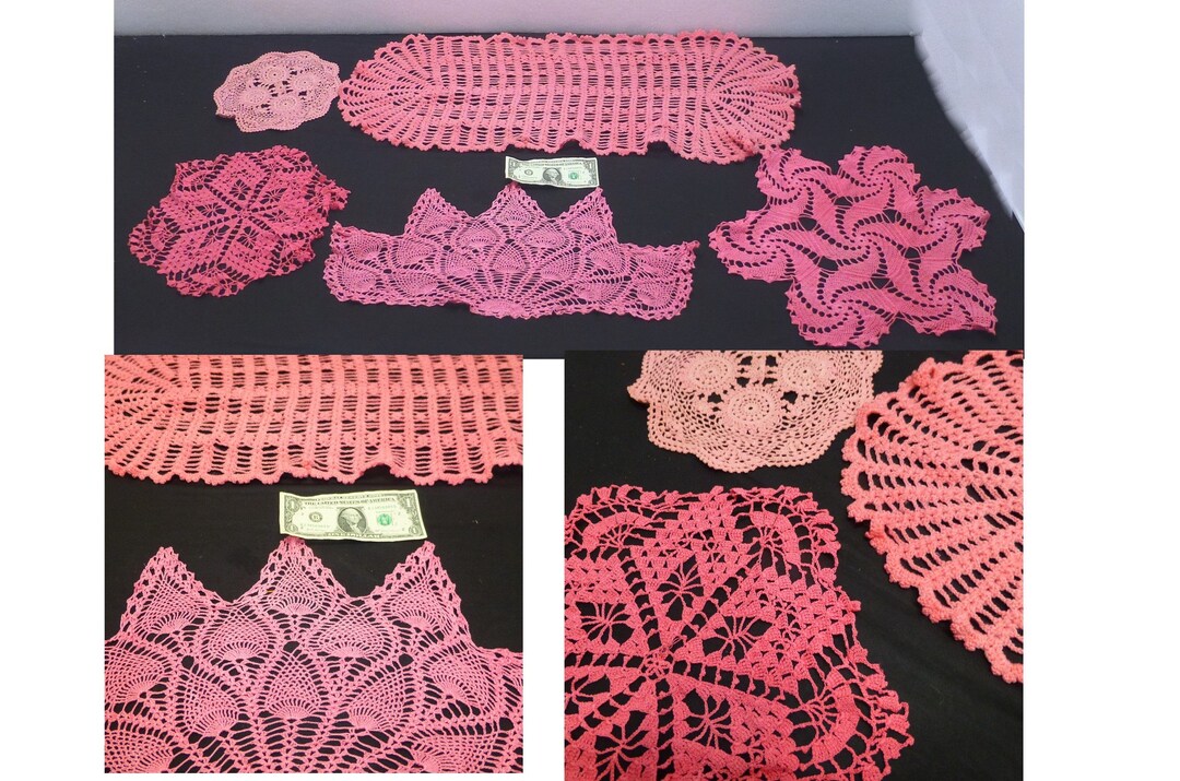 5 Large Vintage Doilies Lot Pink Crochet Lace Doily Collection - Etsy