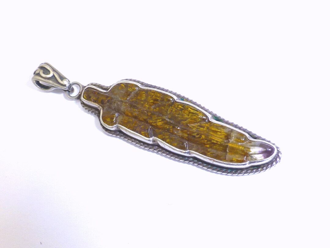 Fabulous Hand Carved Agape Crystal Gemstone Feather Sterling Silver ...