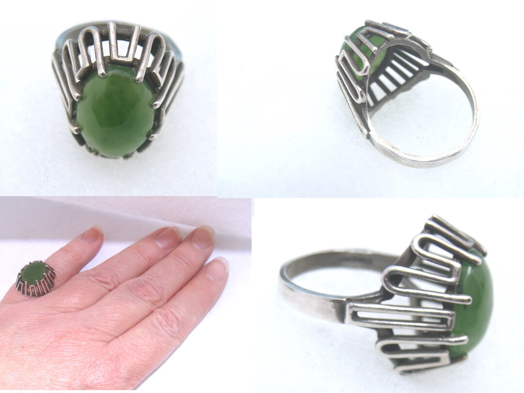 Brutalist Hand Made Jade Sterling Ring Artisan Handcrafted Vintage ...