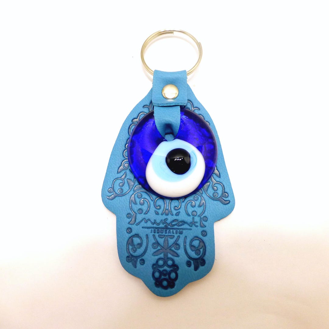 Muscat Jewelry Hand Made Tooled Leather Keychain Art Glass Jerusalem - Etsy