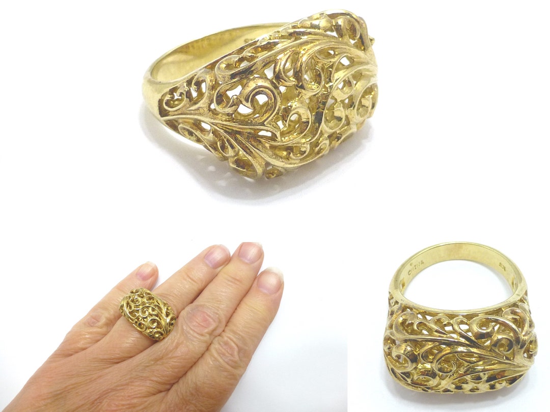 Vintage Intricate Sterling Vermeil Gold Ring Ornate Large Filigree SX ...