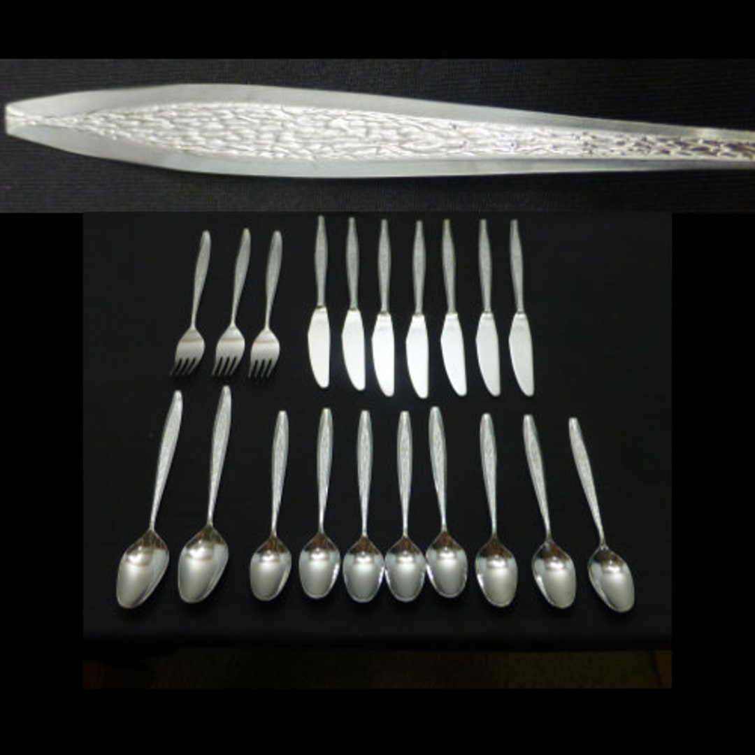 20 Mid Century Stainless Flatware Set Brushed Textured Danish Modern ...