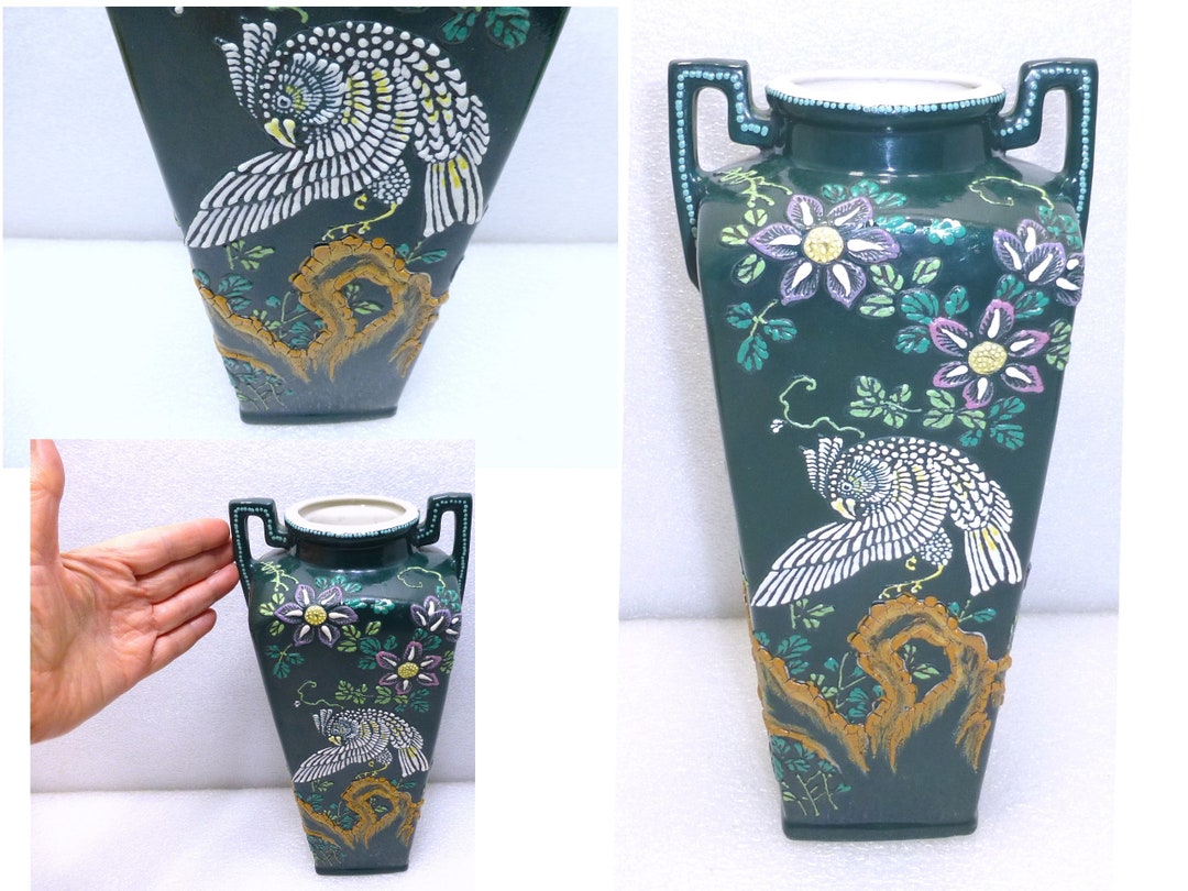 Fabulous Large Nippon Vase Royal Nishiki Moriage Cockatoo Parrot Bird ...