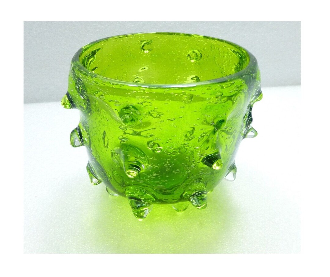 Vintage Large Green Art Blown Glass Knob Vase Controlled Bubble Tree ...