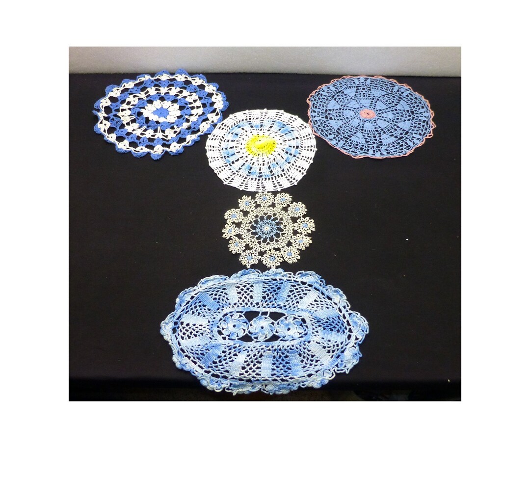 Beautiful Blue Crochet Doily Collection Unique Round Oval Doilies Lot ...