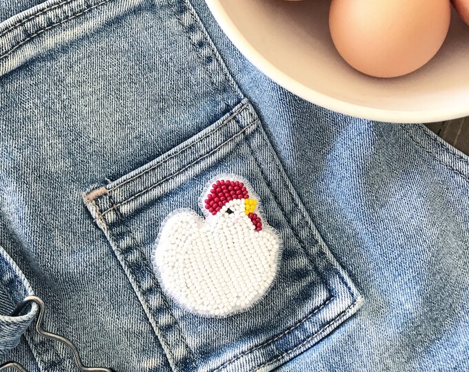 Chicken Pin, Farmhouse Pin, Chicken Jewelry, Hen, Beaded Chicken ...