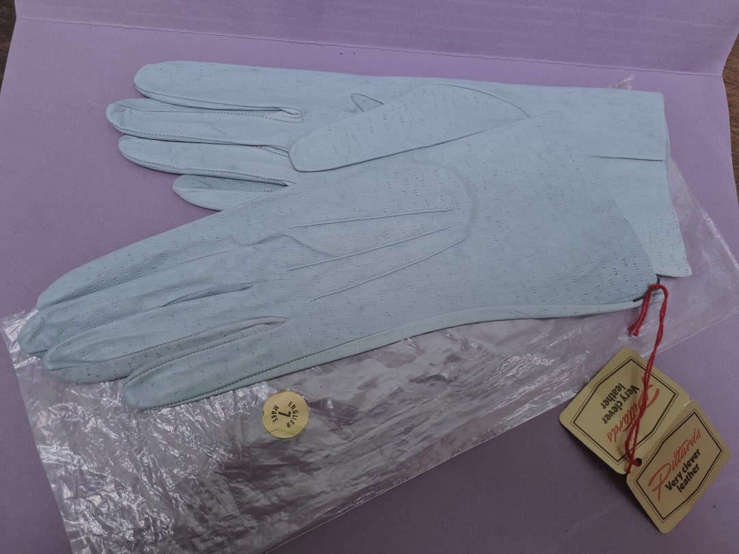 Unworn Late 20th Century Pittards Light Blue Washable Leather Gloves ...