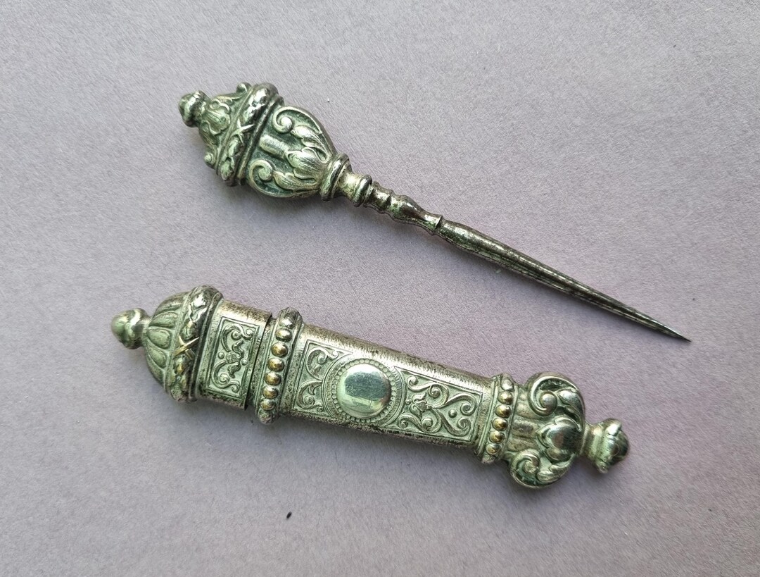 Antique Sewing Awl and Matching Needlecase. Steel Shaft With Silver ...