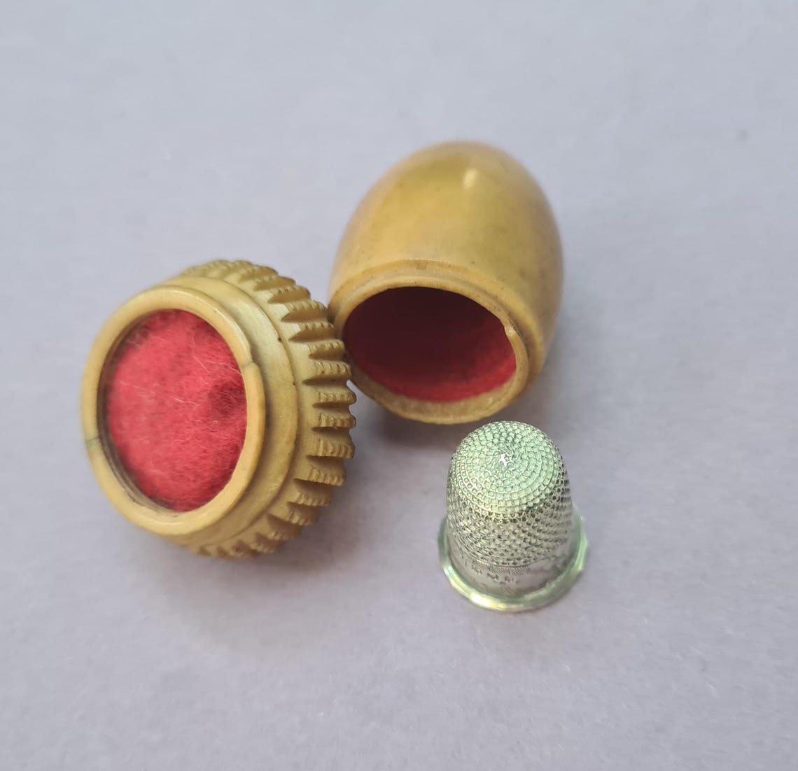 Hallmarked Sterling Silver Thimble in Vegetable Ivory Acorn Case ...
