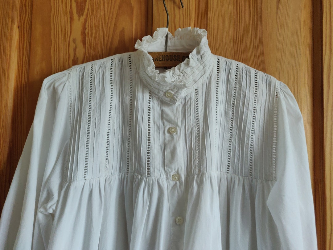 Vintage Nightingales Prairie Style Pintucked and Lace Cotton Nightgown ...