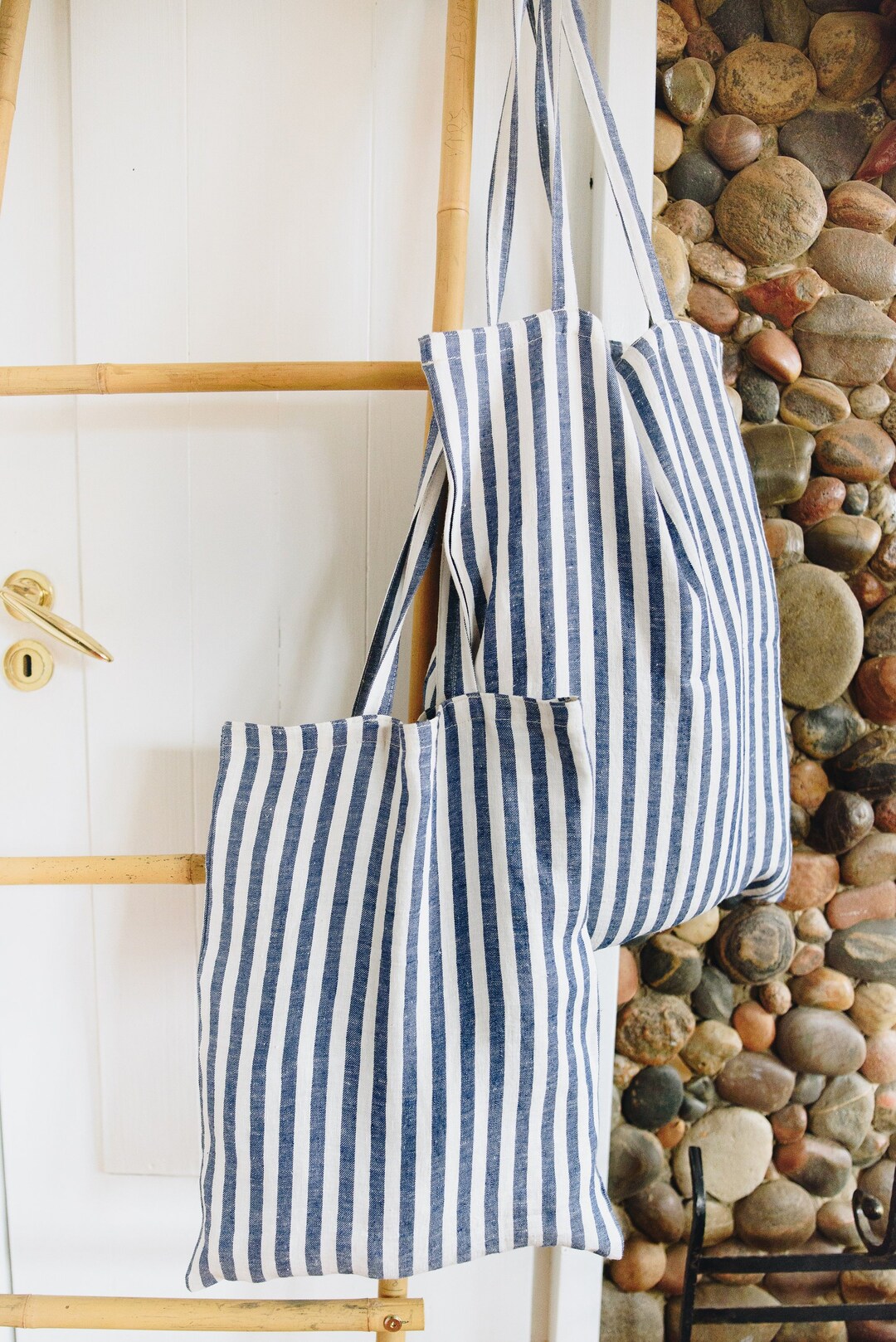 Linen Tote Bag / Striped Linen Bag / Striped Tote Bag/ Natural Linen ...