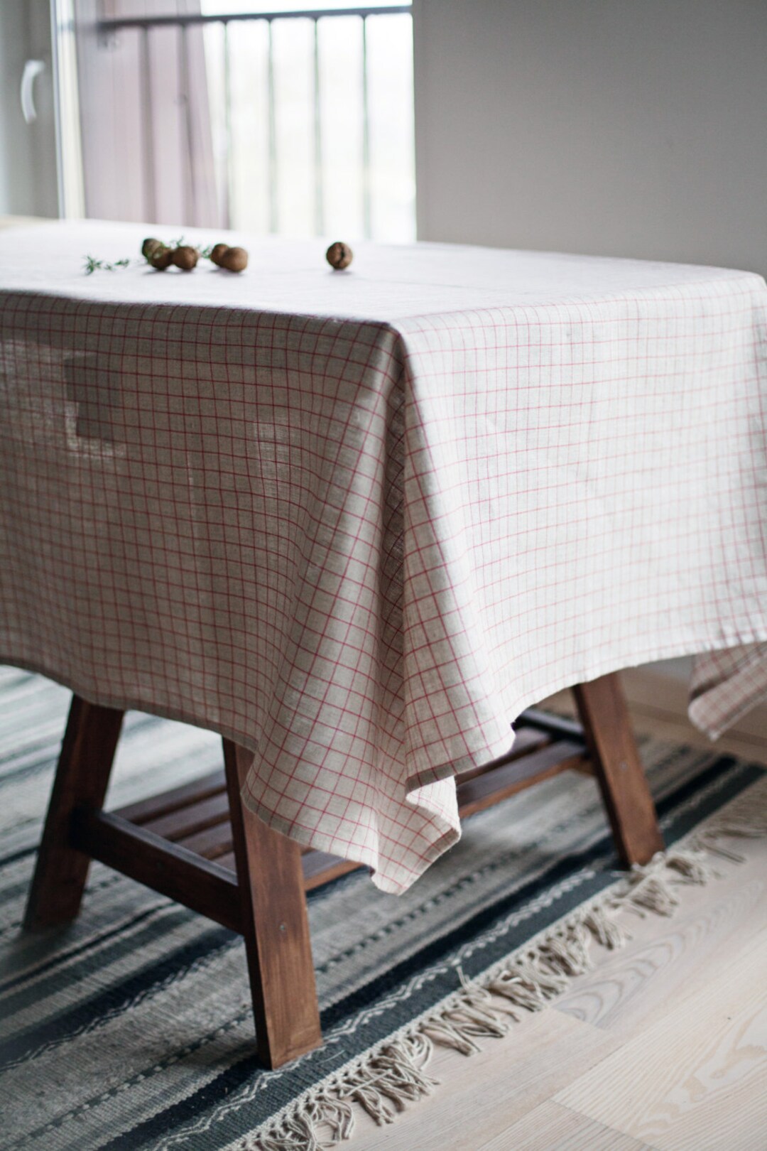 Table Decor / Plaid Linen Tablecloth / Natural Linen Tablecloth ...
