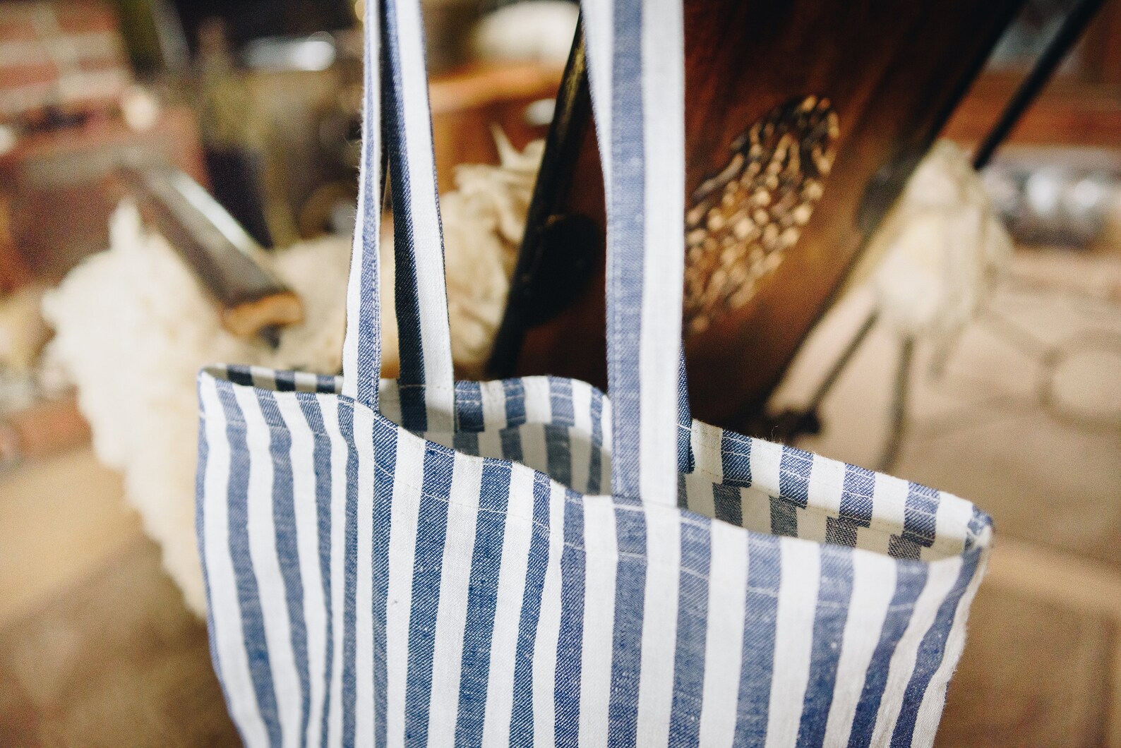 Linen Tote Bag / Striped Linen Bag / Striped Tote Bag/ Natural Linen ...
