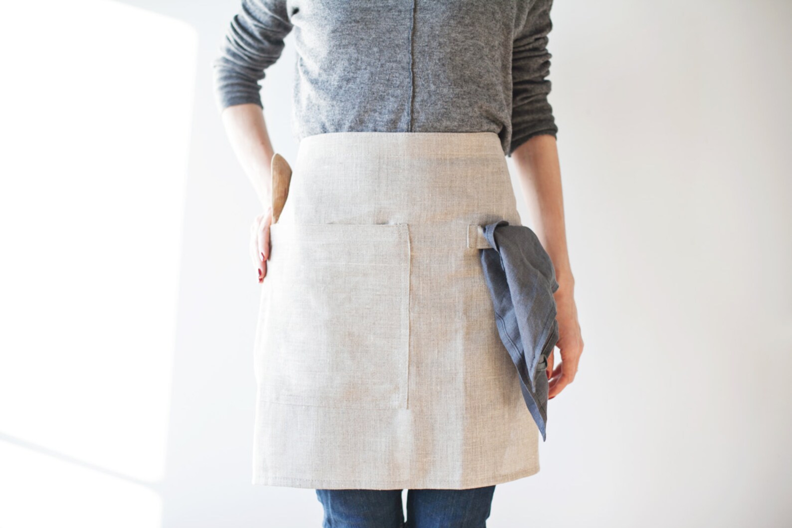 Linen Apron / Kitchen Apron / Cafe Apron / Half Apron - Etsy