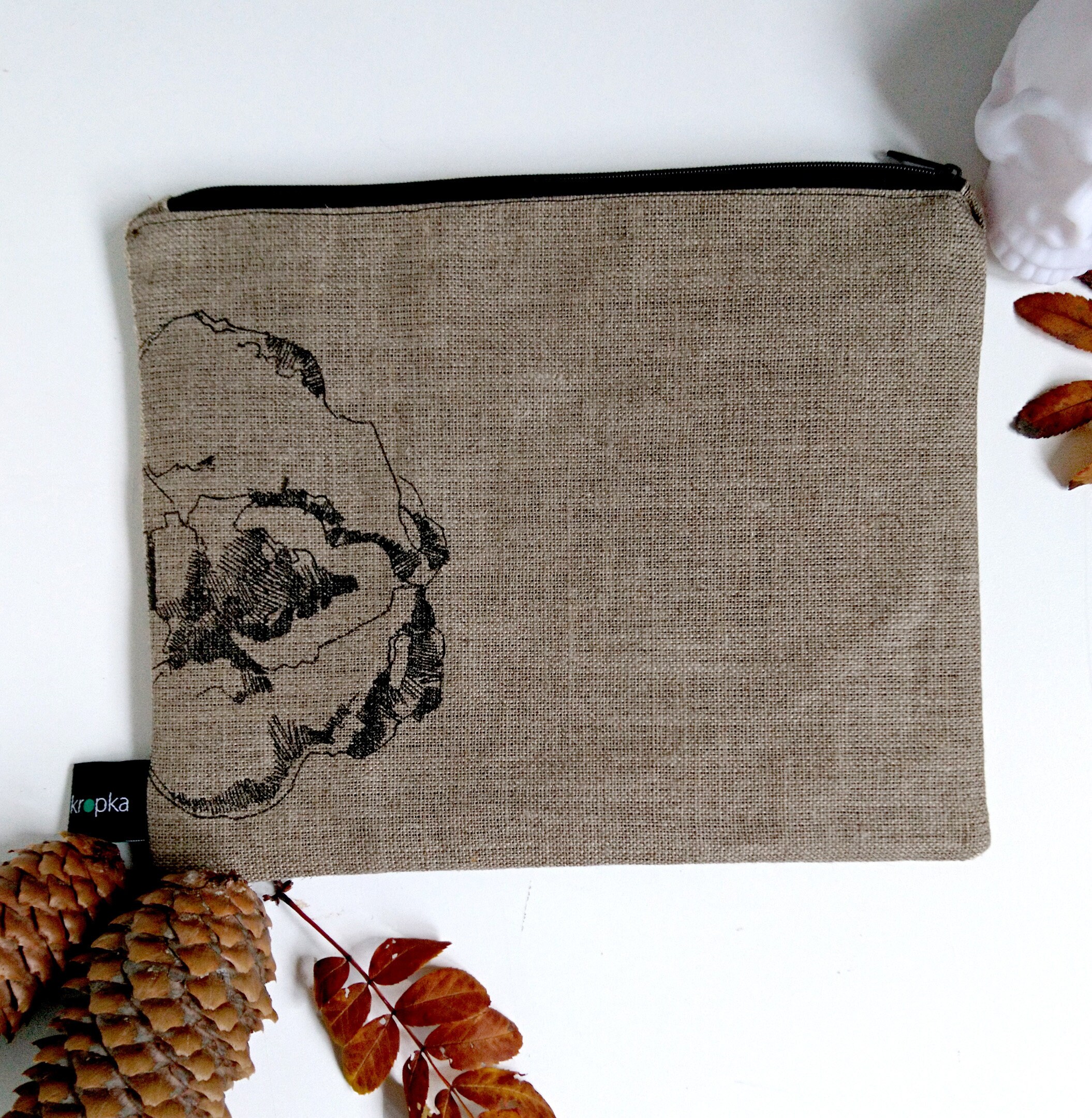 Skeleton Pencil Case. Linen Pouch With Skeleton Print. Gothic Makeup ...