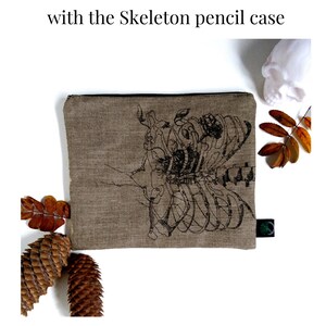 Skeleton Pencil Case. Linen Pouch With Skeleton Print. Gothic Makeup ...