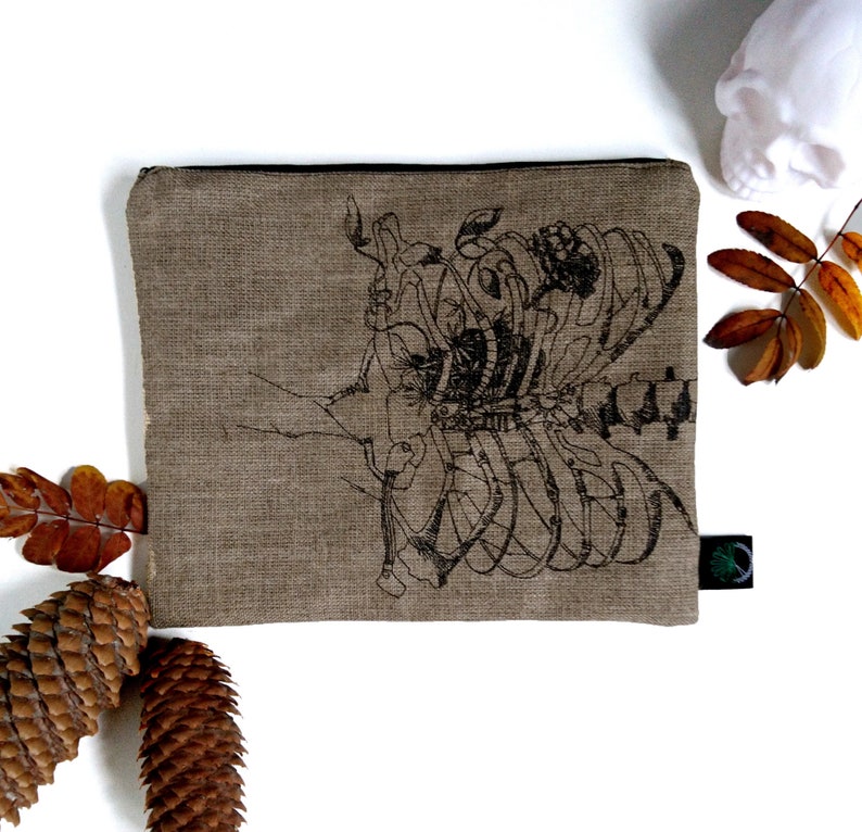Skeleton Pencil Case. Linen Pouch With Skeleton Print. Gothic Makeup ...