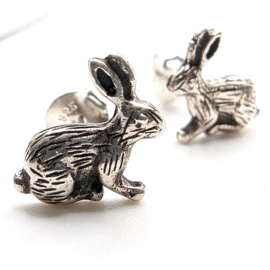 Bunny Earrings, Antique Rabbit Studs, Vintage Style, 925 Sterling ...