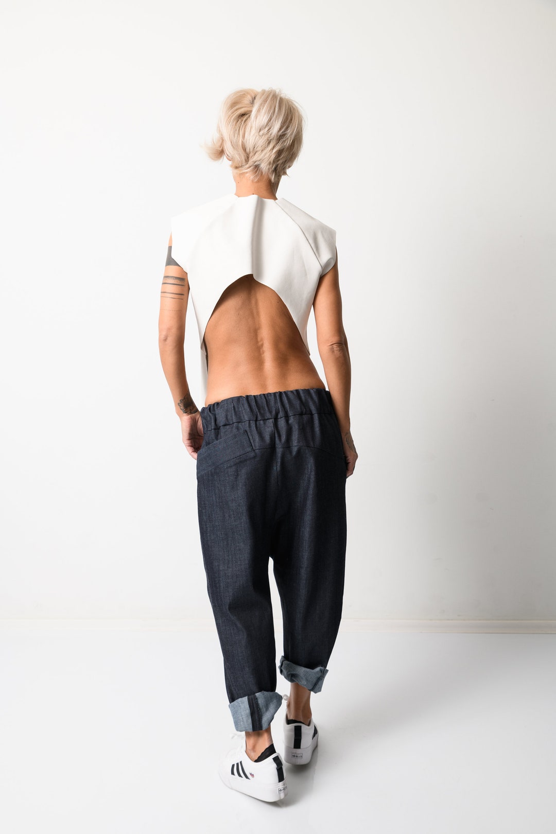 White Top, Leatherette Tank Top, Open Back Tank Top - Etsy